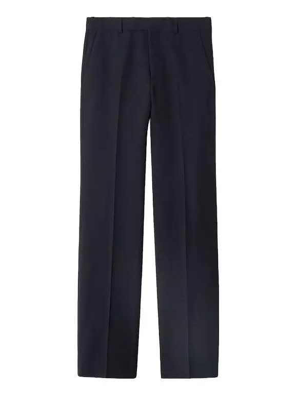 Gucci Wool Gabardine Pants With Logo Embroidery - Blue