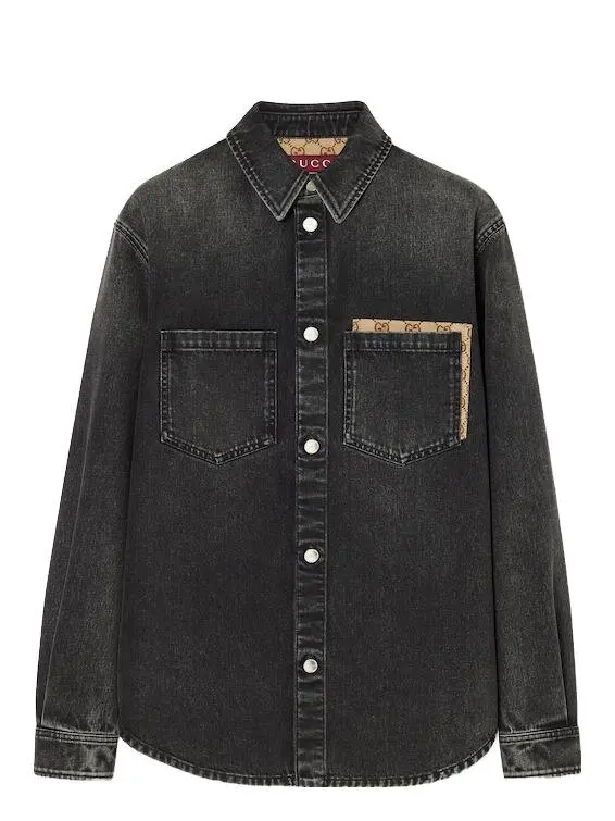 Gucci Washed Cotton Denim Shirt - Black