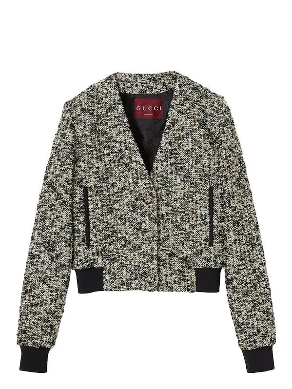Gucci Laminated Wool Bouclé Jacket With Interlocking G Button - Black