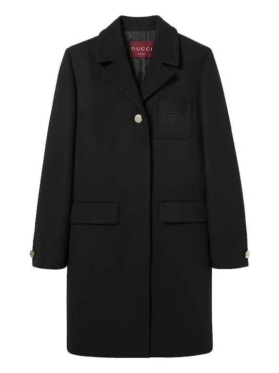 Gucci Batavia Wool Coat With Embroidered Patch - Black