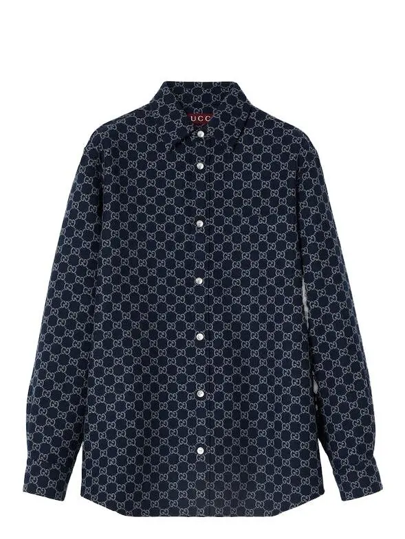 Gucci Gg Brushed Flannel Shirt - Blue
