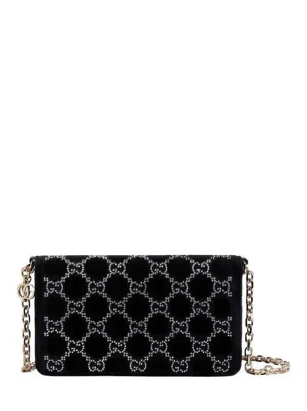 Gucci Gg Crystals Wallet On Chain - Black