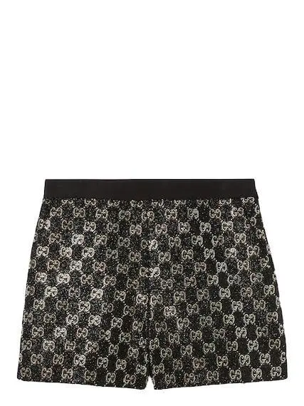 Gucci Embroidered Wool Tweed Lamé Shorts - Black