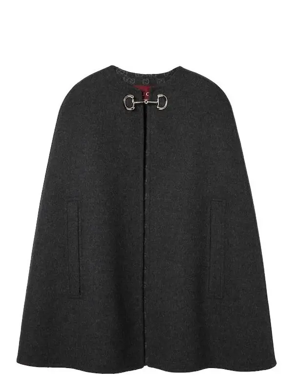 Gucci Silk Wool Cape With Horsebit - Grey