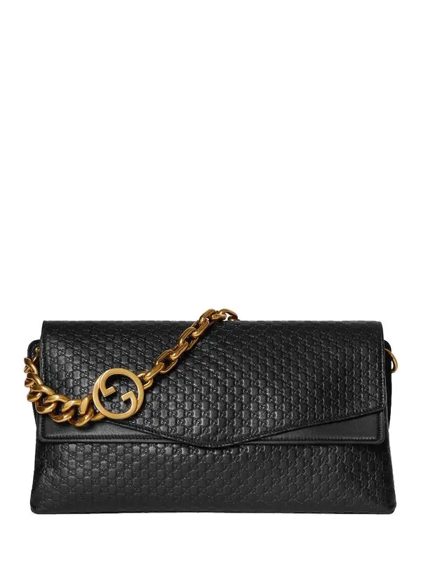 Gucci Large Embossed Shoulder Bag With Chain - Black