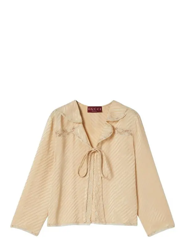 Gucci Diagonal Gg Silk Jacquard Shirt - Beige