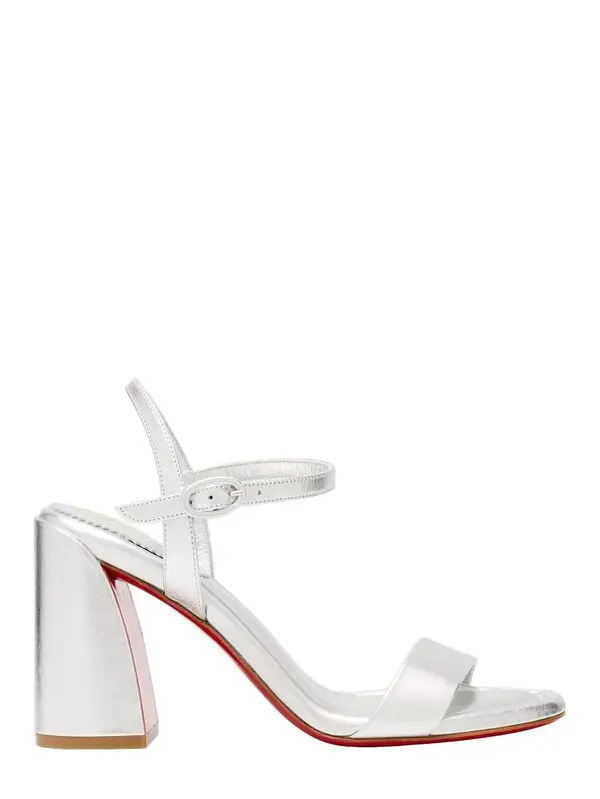 CHRISTIAN LOUBOUTIN 85mm Miss Jane Metallic Leather Sandals - Silver
