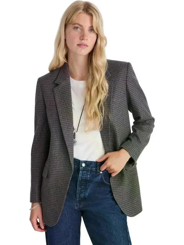 Madewell Mercer Relaxed Blazer In Check - Blue Brown Plaid