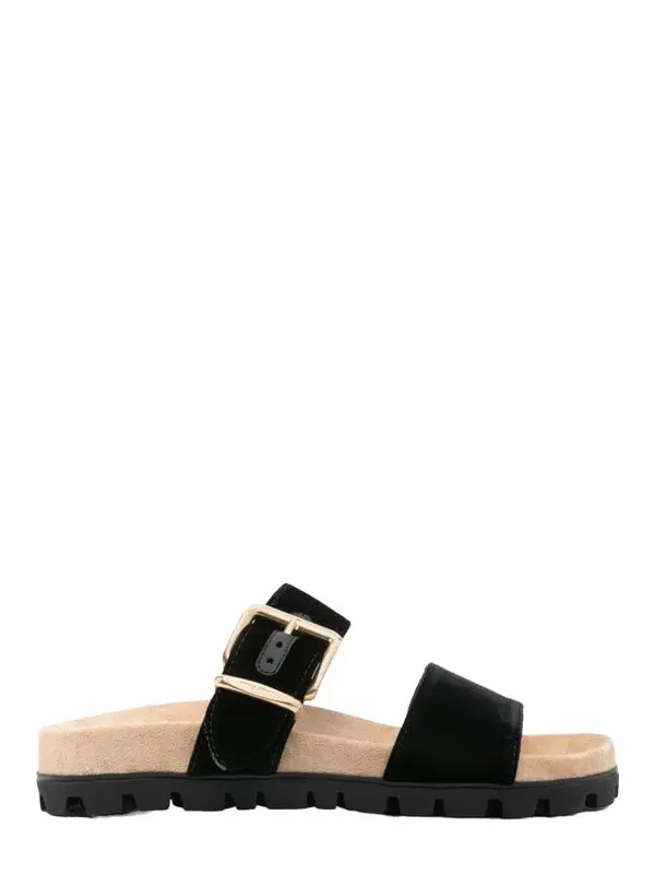 Miu Miu Suede Buckle Sandals - Black