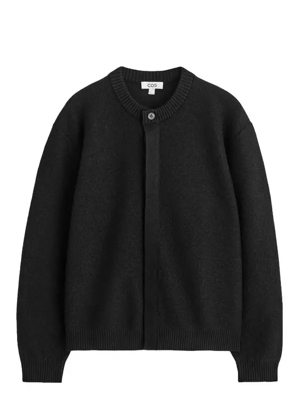 Cos Boiled-wool Crew-neck Cardigan - Black