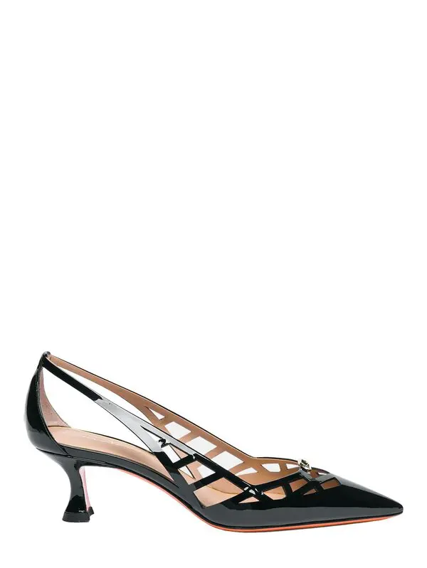 Santoni 55mm Cutout Patent Leather Pumps - Black-n01