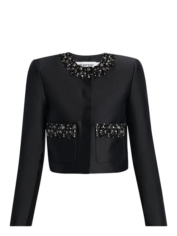SELF-PORTRAIT Taffeta Embellished-trim Jacket - Black