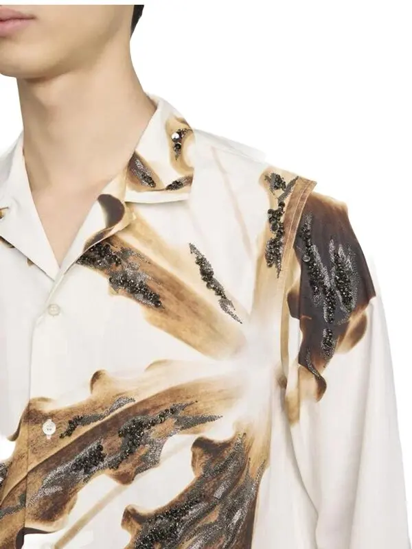 Dries Van Noten Apos;s Cartly Cotton Maxi-floral Embellished Dress Shirt - Tan