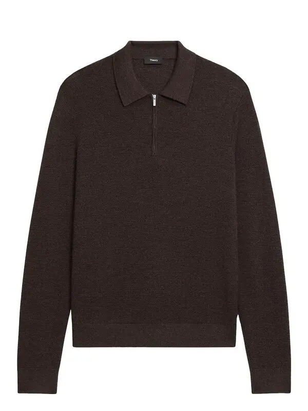 Theory Cashmere Knit Quarter-zip Polo Sweater - Brownwood