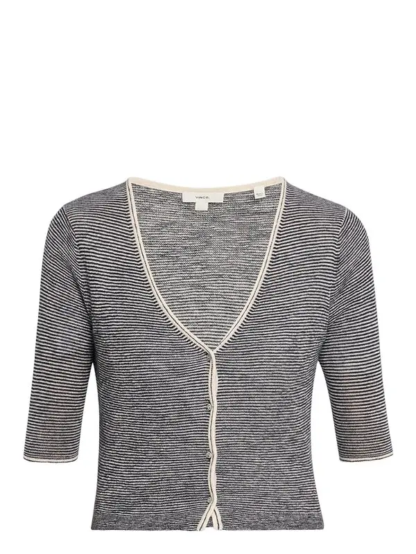 Vince Micro-stripe V-neck Cardigan - Off Whitecoastal