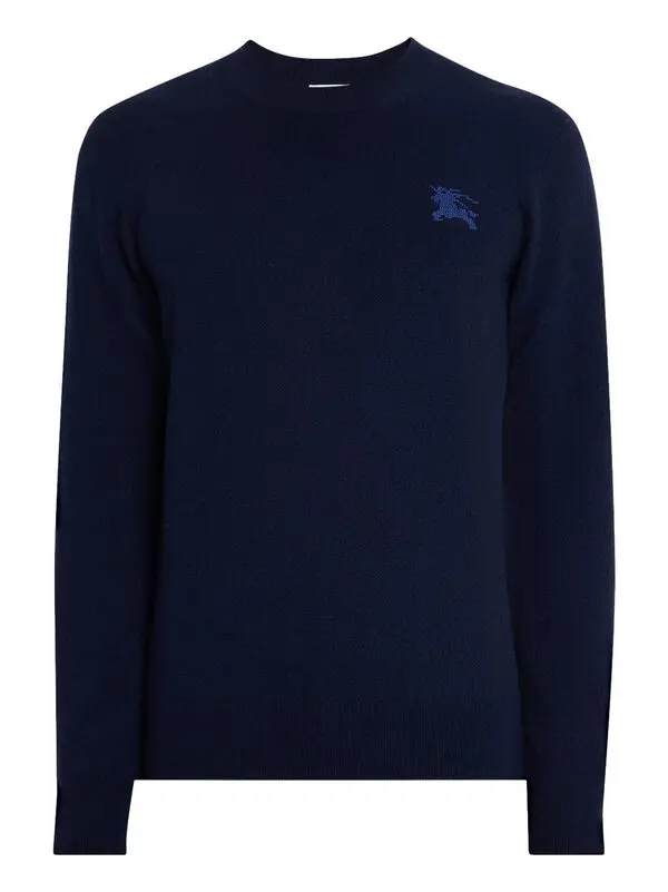 Burberry Wool Embroidered Ekd Knit Crewneck Sweater - Navy