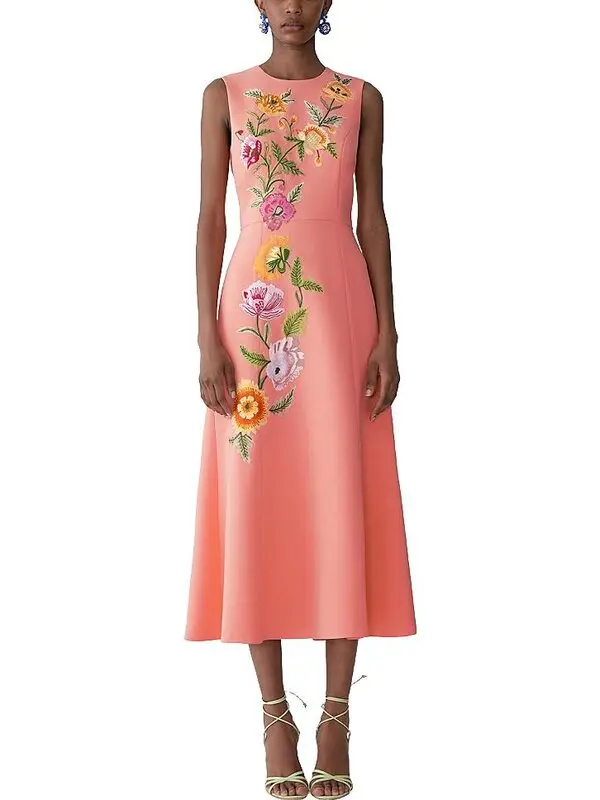 Carolina Herrera Sleeveless Embroidered Dress - Sunset Multi