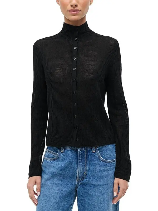 Staud Marianne Ribbed Button-up Sweater - Black