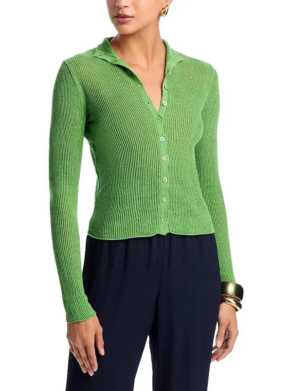Staud Marianne Ribbed Button-up Sweater - Leaf