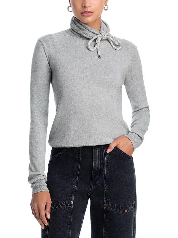 AREA Crystal Knot Turtleneck Sweater - Medium Grey