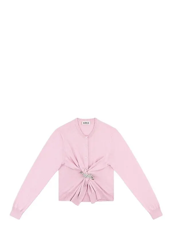 AREA Crystal Knot Cotton Cashmere Sweater - Pastel Pink