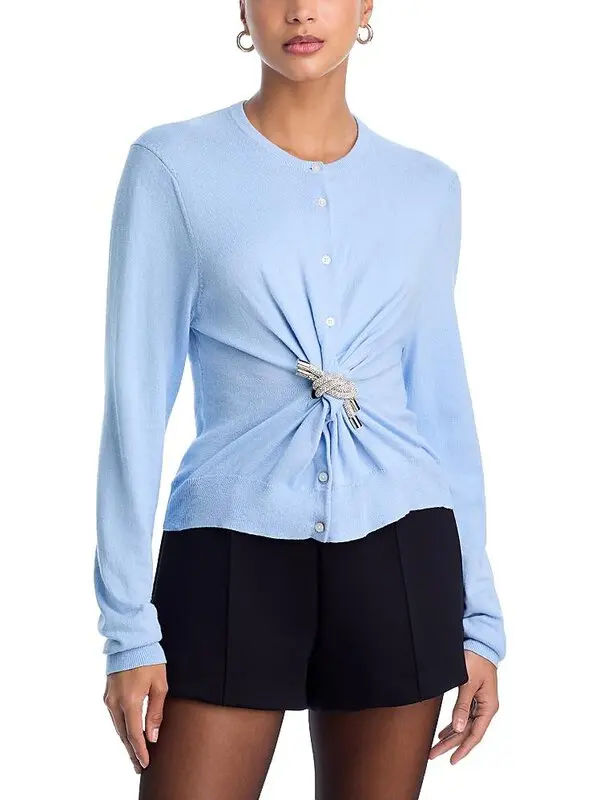 AREA Crystal Knot Cotton Cashmere Sweater - Powder Blue