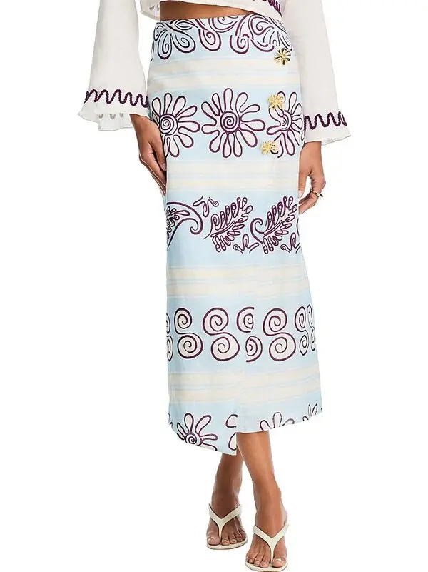 CALA DE LA CRUZ Pavia Mixed Print Skirt - Namur Celeste