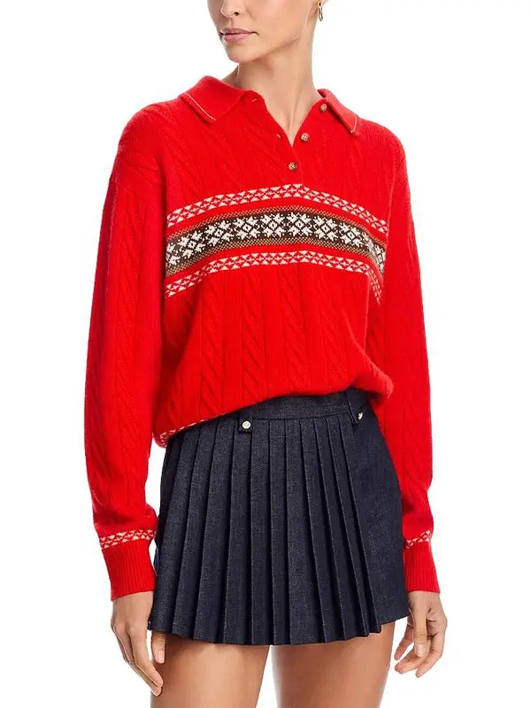 Guest In Residence Cable Knit Polo Sweater - Chili Combo