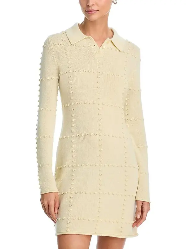 Guest In Residence Wool & Cashmere Popcorn Polo Dress - Mist