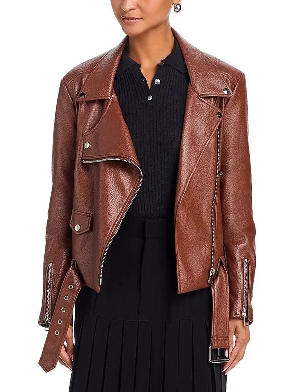 Essentiel Antwerp Faux Leather Moto Jacket - Gingerbread