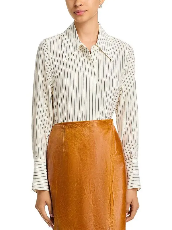 Co Fitted Classic Silk Shirt - Cream Stripe