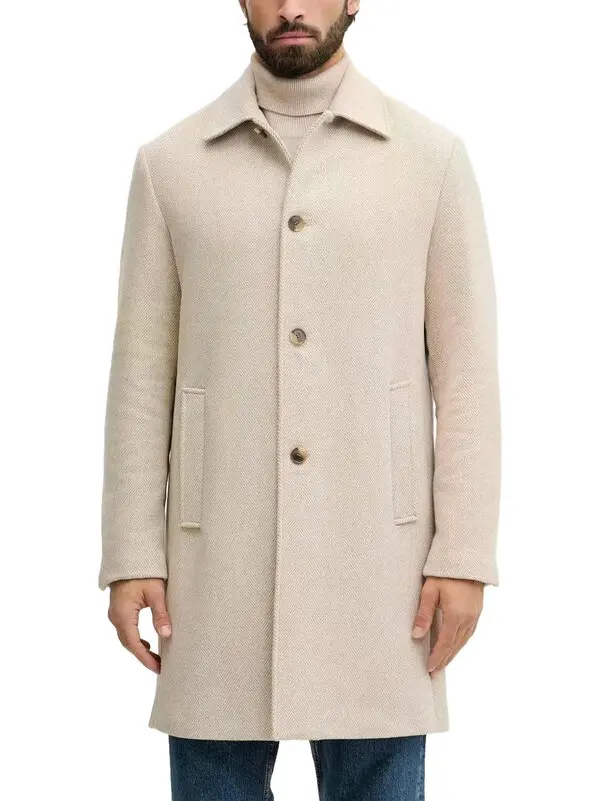 BENETTON Herringbone Button Coat - Neutrals