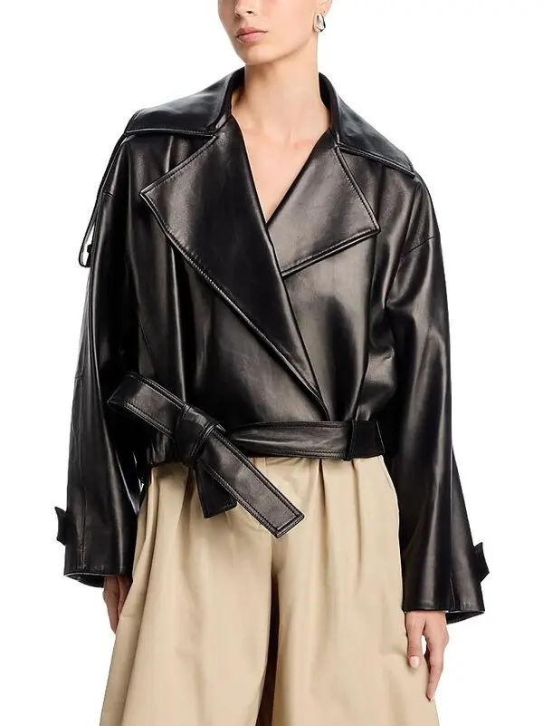 Brandon Maxwell Collins Leather Coat - Black