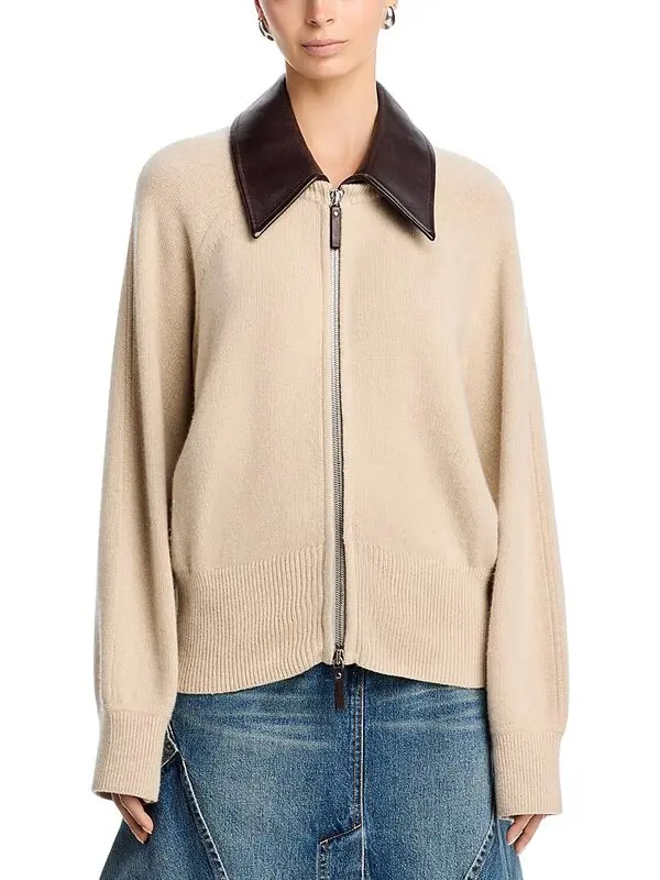 Brandon Maxwell Conrad Cashmere Zippered Jacket - Oatmeal/brown