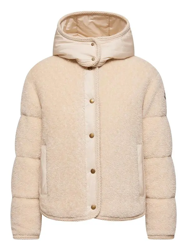 Moncler Ciboulette Braided Trim Teddy Hooded Short Down Jacket - White