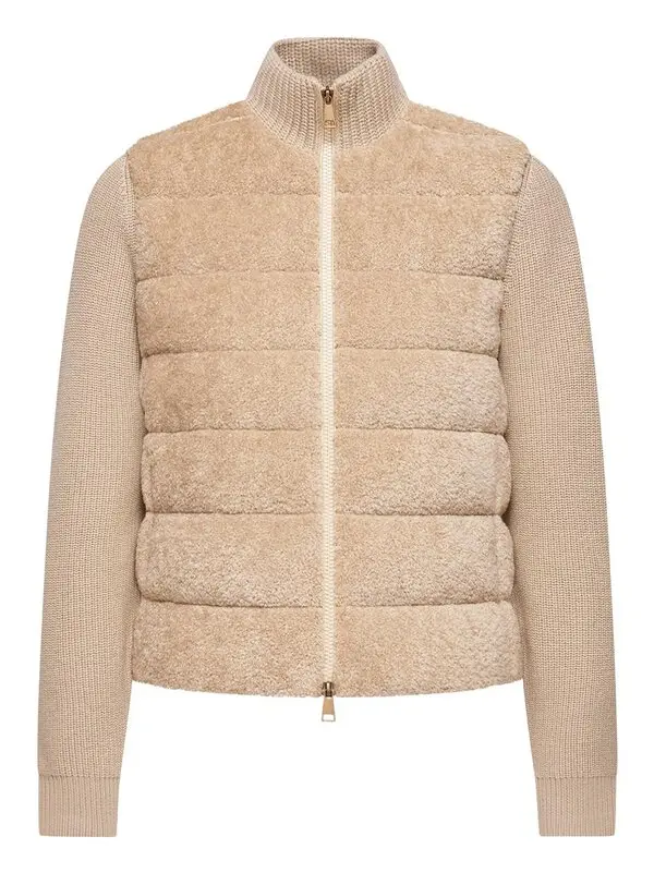 Moncler Padded Teddy & Wool Zip-up Cardigan - Beige
