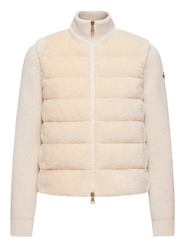 Moncler Padded Teddy & Wool Zip-up Cardigan - White