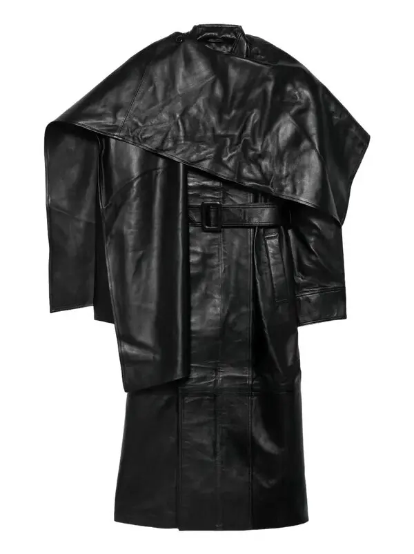 DUCIE Nina Wrap-around Leather Coat - Black