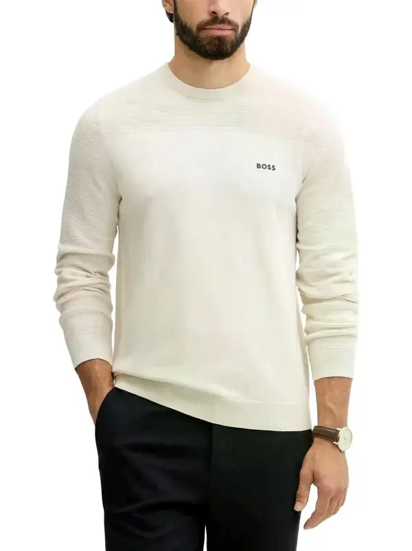 BOSS Ribbed Knitwear With Logo - Neutrals