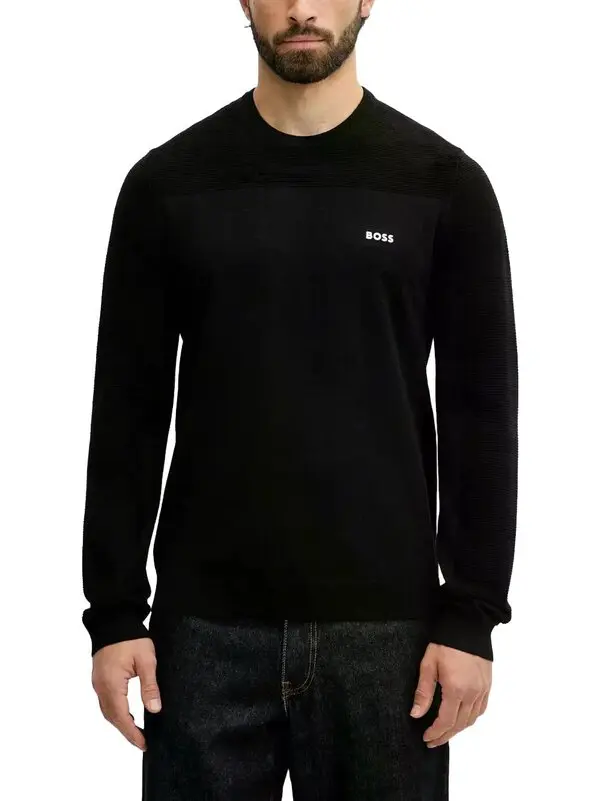 BOSS Textured Logo Sweater - Black