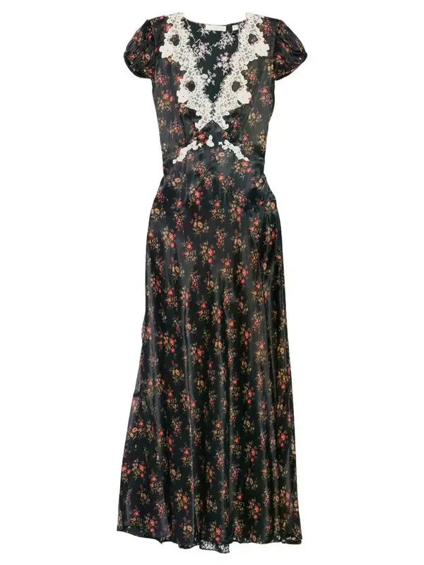 DÔEN Coraline Lace Flower Midi Dress - Black