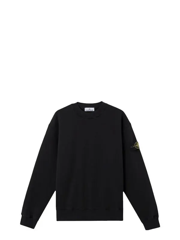 Stone Island Heavy Fleece Organic Cotton Crewneck Sweatshirt - Black