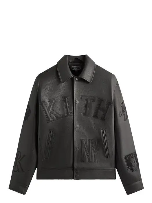 Kith Pebbled Leather Varsity Coaches Jacket - Black