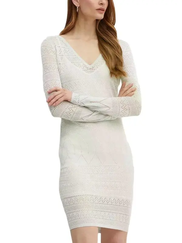 Guess Long-sleeve V-neck Midi Dress - White