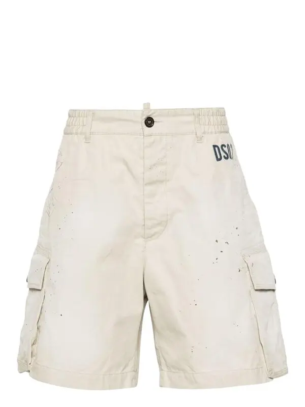 Dsquared2 Paint Splatter Cargo Shorts - Beige