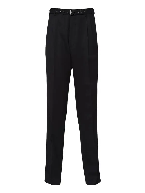 Prada Belted Wool Straight-leg Trousers - Black
