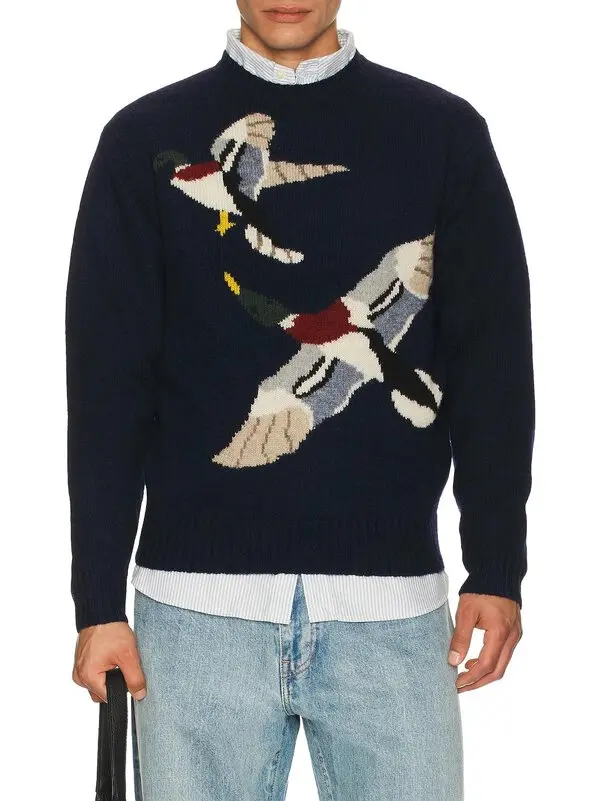 BEAMS Intarsia Duck Sweater - Navy