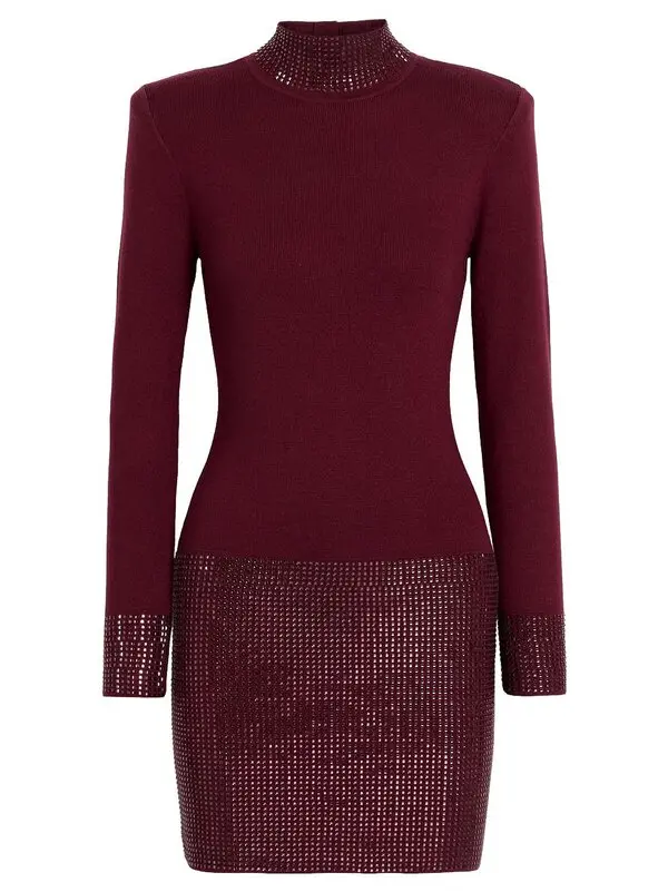 Retrofete Rue Crystal-embellished Knitted Mini Dress - Merlot