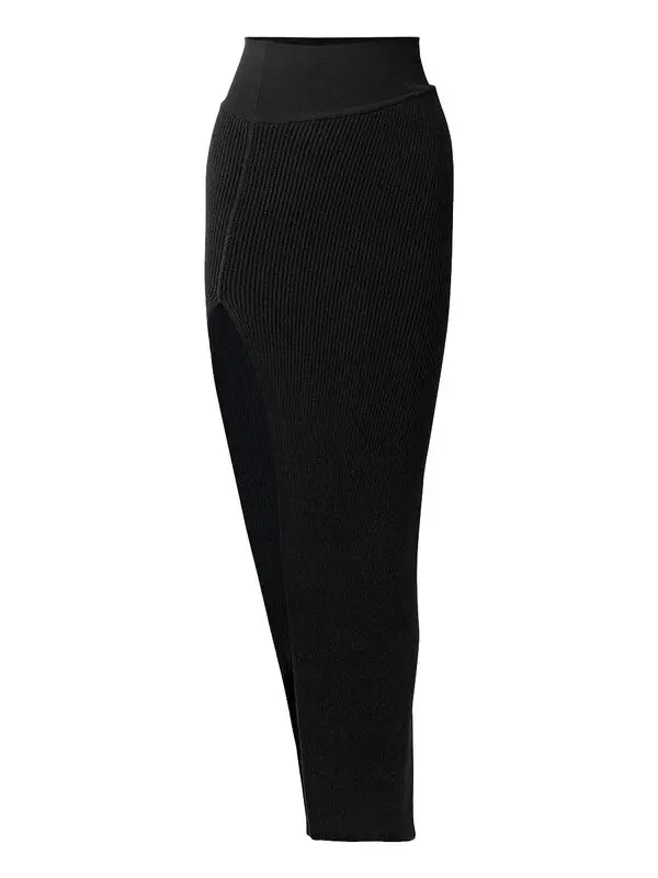 Rick Owens Asymmetric Ribbed Maxi Skirt - Black