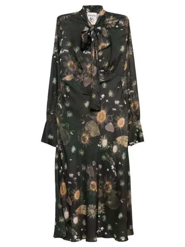 SEMICOUTURE Tie-detail Floral-print Midi Dress - Grey